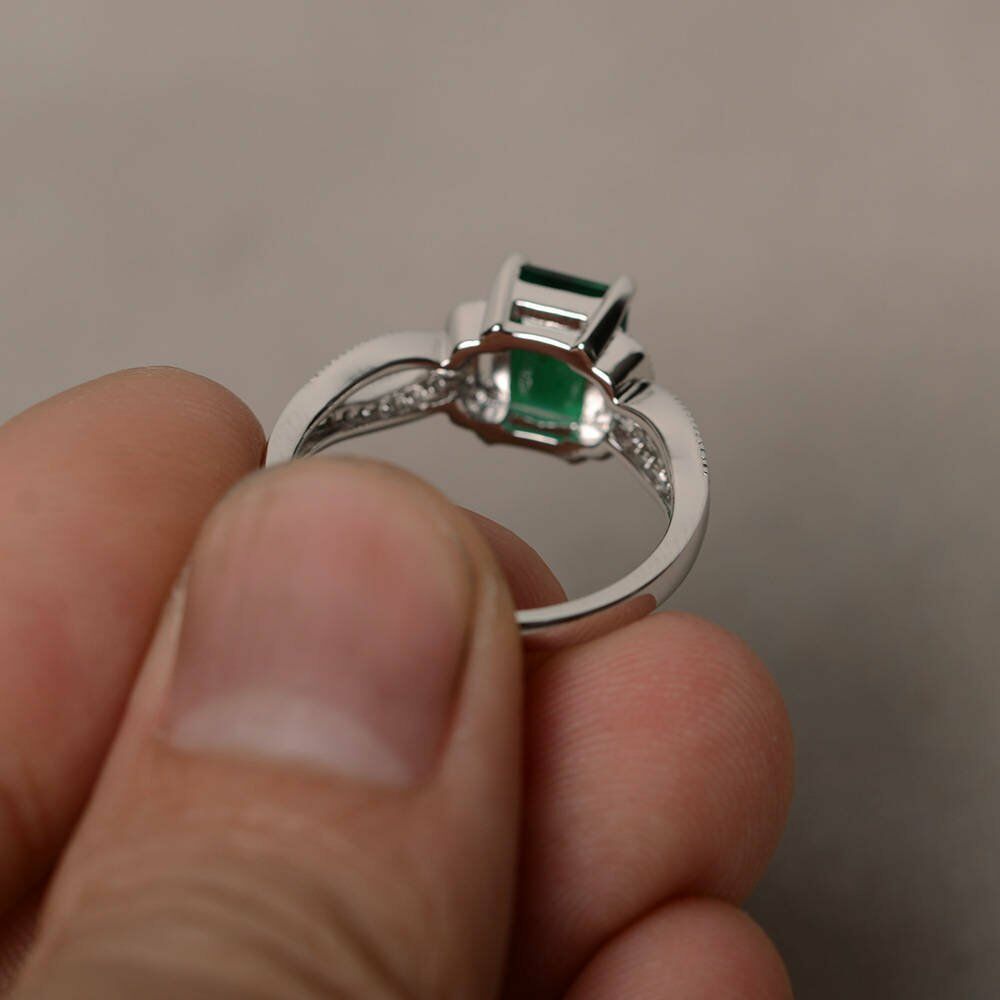 2ct Emerald Cut Green Emerald Engagement Ring 14k White Gold Finish Sp ...