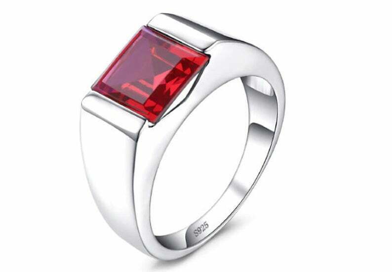 2ct Princess Cut Pink Ruby Solitaire Engagement Men Ring 14k White Gol ...